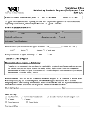 Fillable Online nsu Financial Aid Office Satisfactory Academic Progress ...