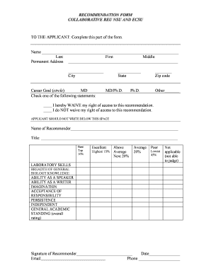 Fillable Online sst nsu RECOMMENDATION FORM COLLABORATIVE REU NSU AND ...