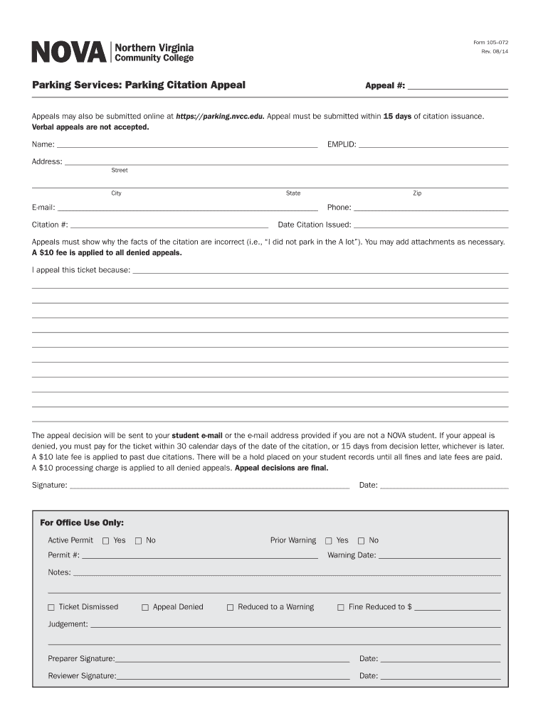 Fillable Online Parking Citation Appeal Fax Email Print - pdfFiller