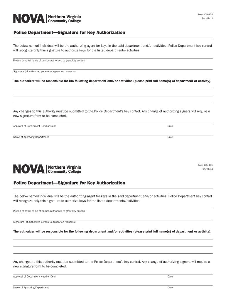 Fillable Online Police Department—Signature for Key Authorization Fax ...