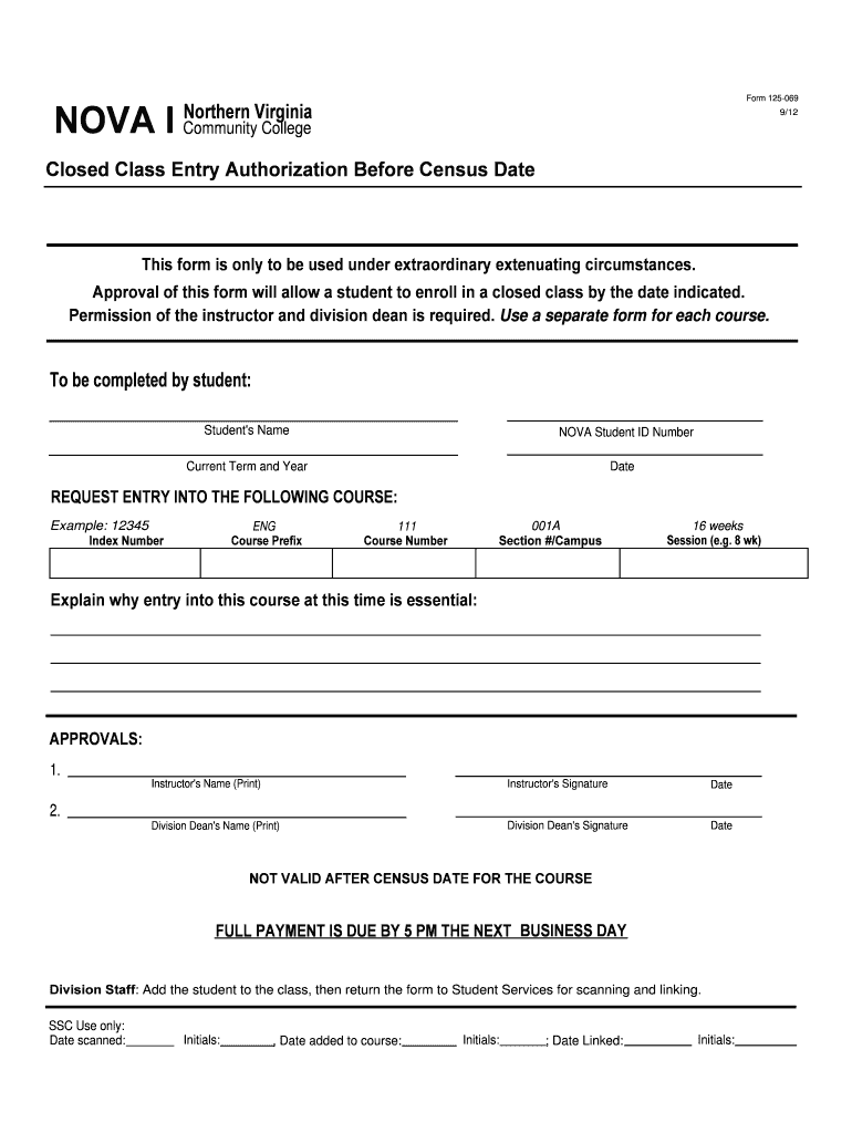 Fillable Online Closed Class Entry Authorization Before Census Date Fax Email Print - pdfFiller