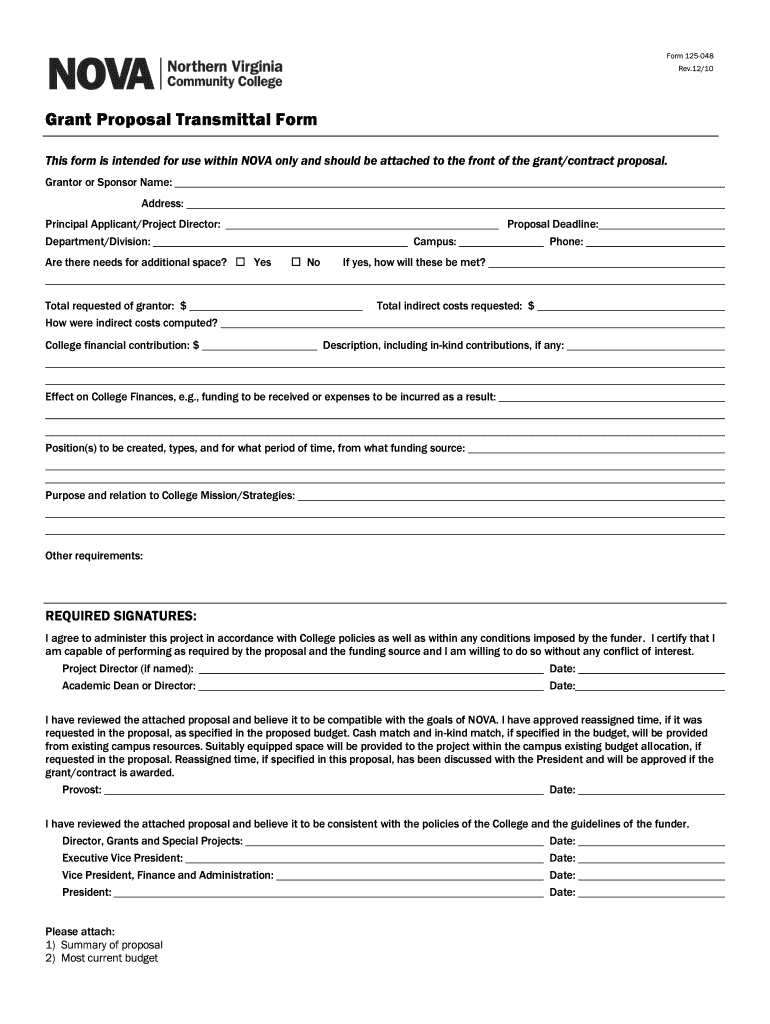 Fillable Online Grant Proposal Transmittal Form Fax Email Print - pdfFiller