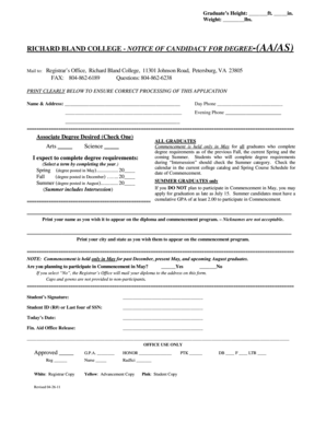 Fillable Online rbc Graduation Application - Richard Bland College ...