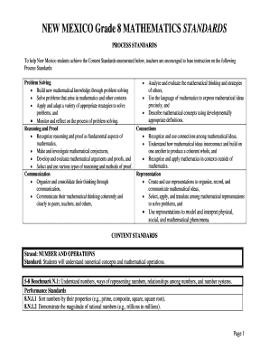 Fillable Online ped state nm NEW MEXICO Grade 8 MATHEMATICS STANDARDS ...