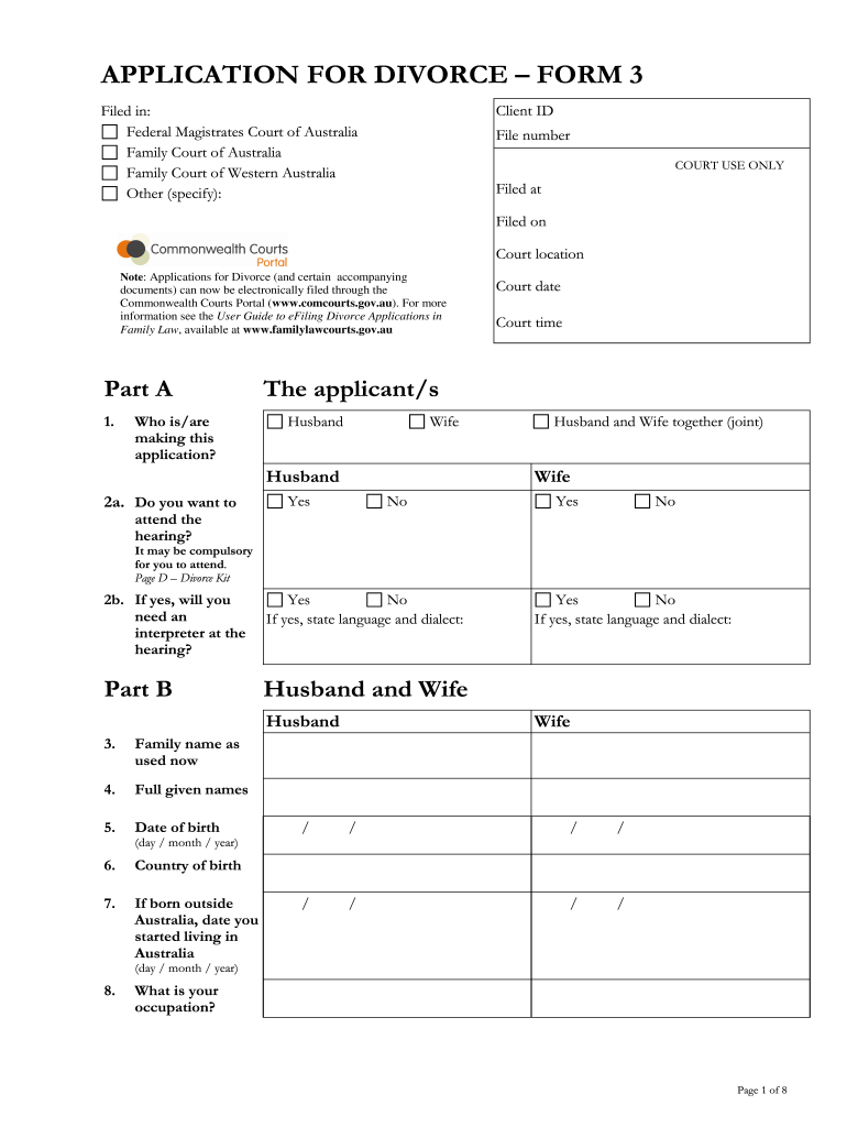 2012 2023 AU Application For Divorce Form 3Fill Online Printable 