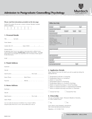 Admission To Postgraduate Counselling/Psychology - Murdoch ... - Fill ...