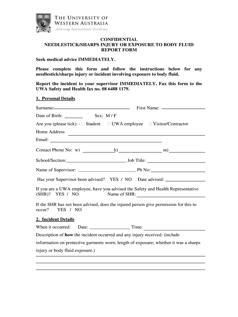 Fillable Online Needlestick/Sharps Injury or Exposure Report Fax Email ...