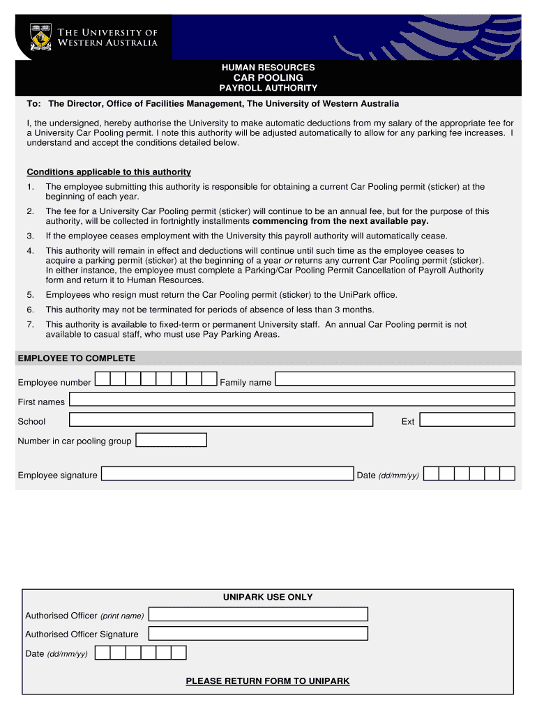 Fillable Online University Car Pooling Payroll Authority Fax Email Print - pdfFiller