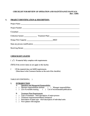 Fillable Online dep wv CHECKLIST FOR REVIEW OF OPERATION AND ...