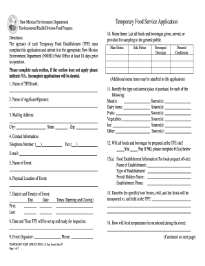 Fillable Online nmenv state nm Temporary Food Service Application - New ...
