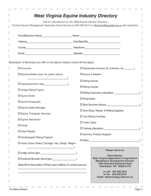 Fillable Online wvagriculture West Virginia Equine industry Directory ...