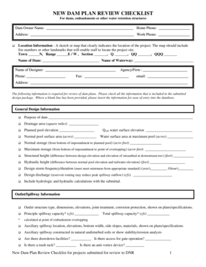 Fillable Online dnr wi NEW DAM PLAN REVIEW CHECKLIST - dnr wi Fax Email ...