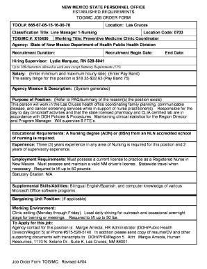 Fillable Online health state nm new mexico established requirements job ...