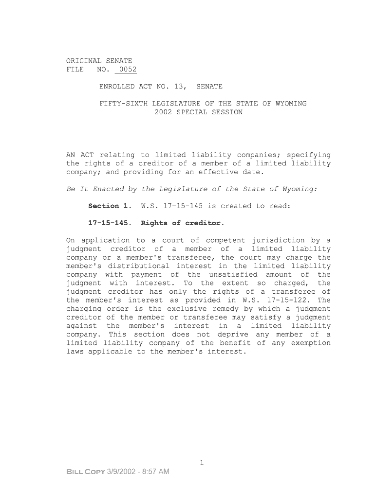 Original senate file no 0052 enrolled act no 13, senate fifty-sixth ...