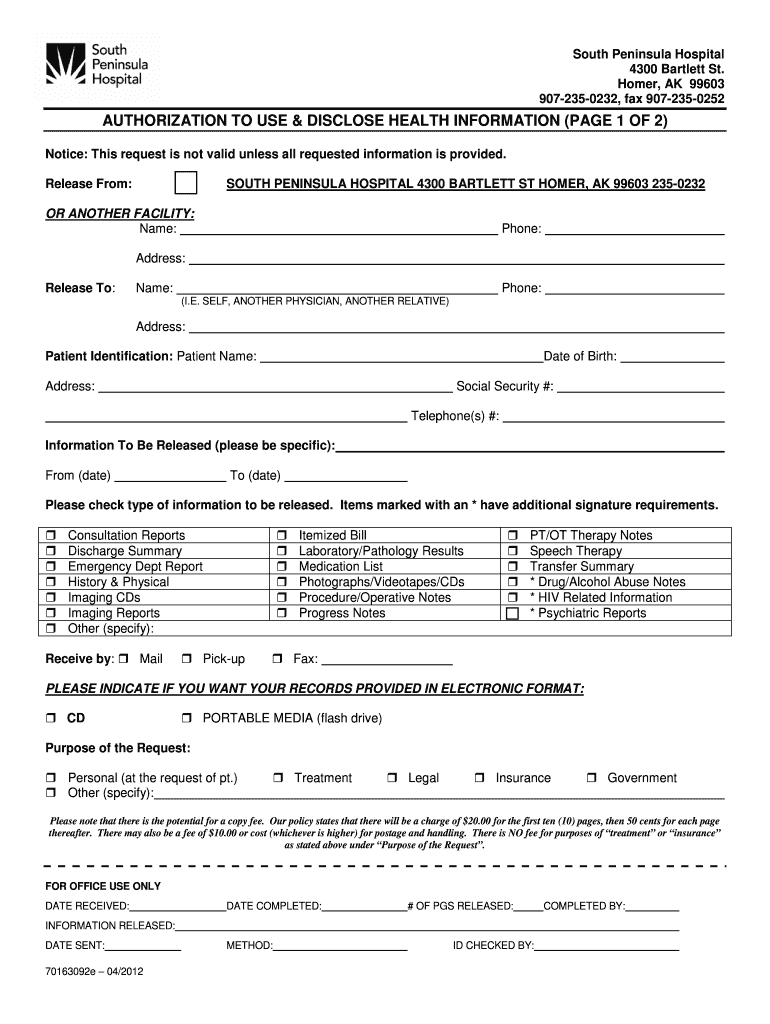 Fillable Online Authorization to Use & Disclose Health Information Fax Email Print - pdfFiller