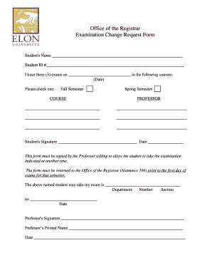 Fillable Online elon Exam Change Request Form Fax Email Print - pdfFiller