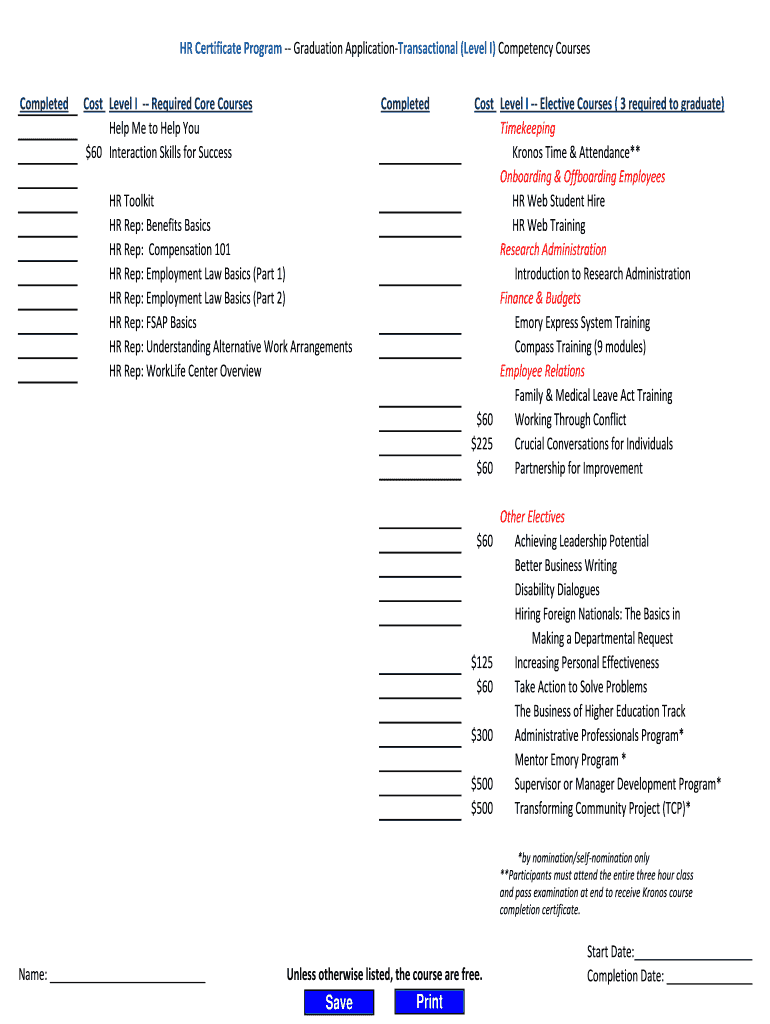 Fillable Online Graduation Application for HR Certificate Program Fax ...