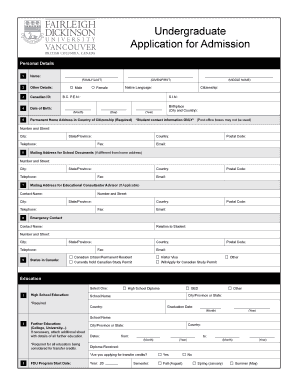 Undergraduate Application For Admission - Fairleigh Dickinson ...