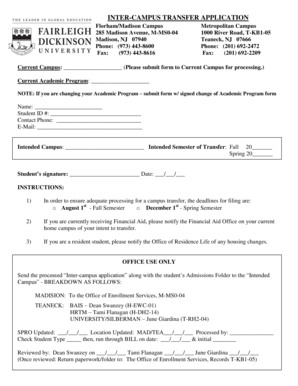 Fillable Online view fdu INTER-CAMPUS TRANSFER APPLICATION - view fdu ...
