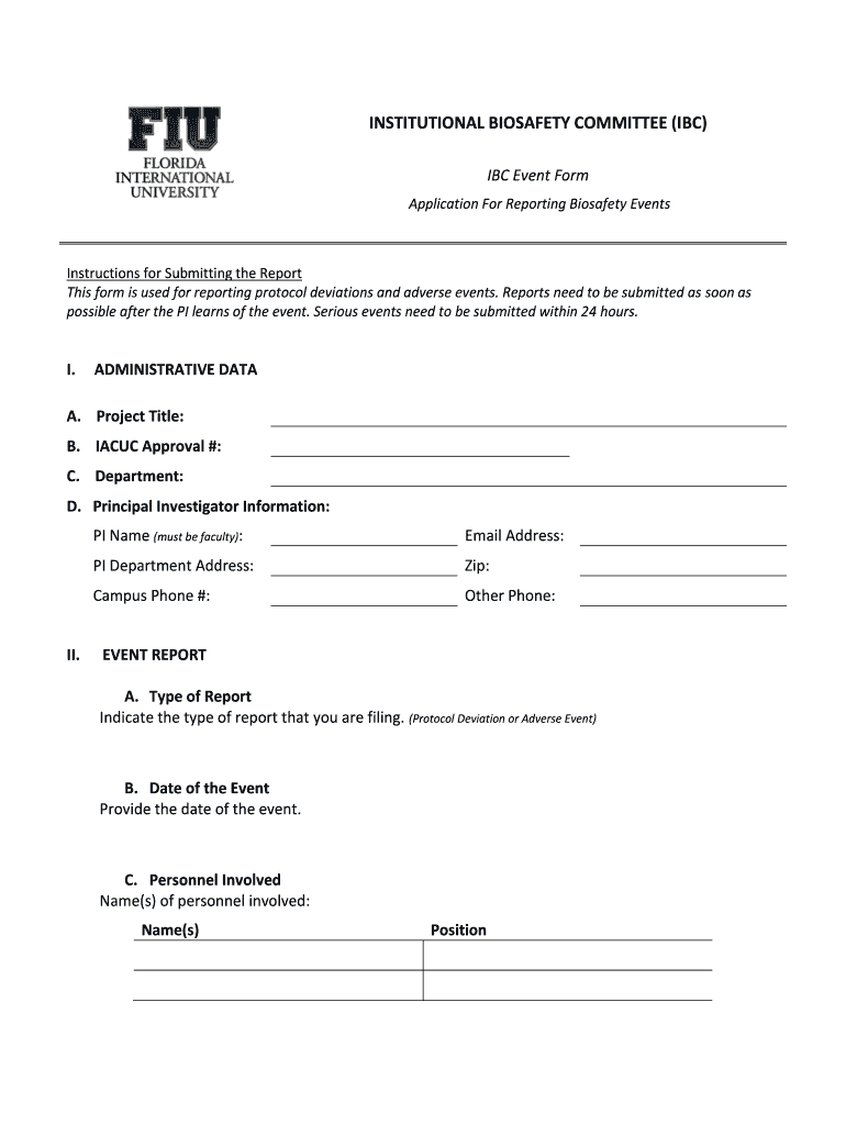 Fillable Online Application For Reporting Biosafety Events Fax Email ...