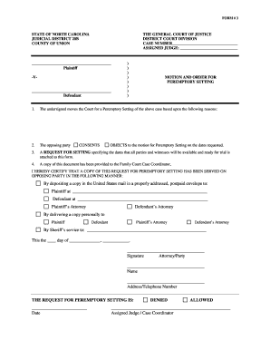 Fillable Online nccourts FORM # 3 STATE OF NORTH CAROLINA JUDICIAL ...