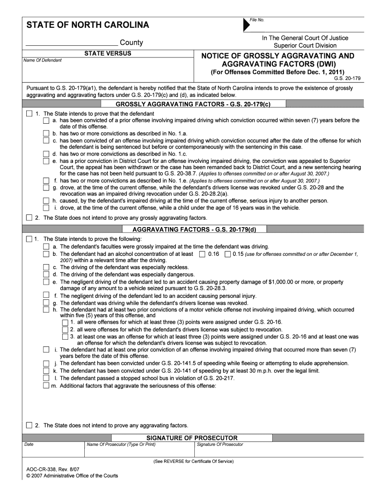 Fillable Online NOTICE OF GROSSLY AGGRAVATING AND AGGRAVATING FACTORS ...