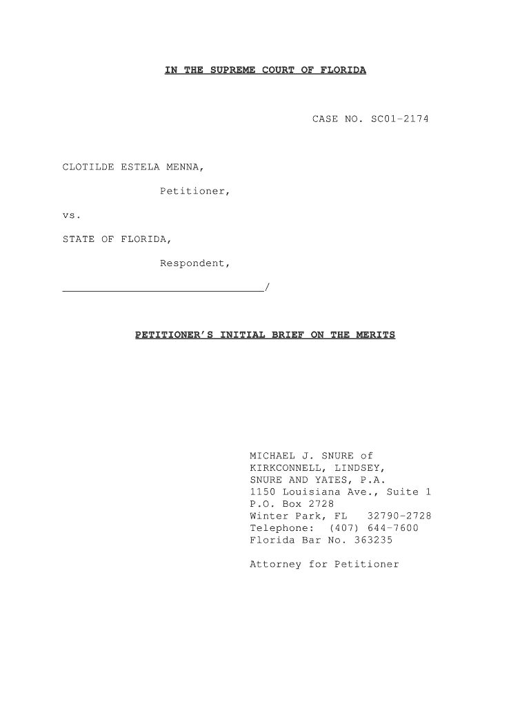 Fillable Online Petitioner's Initial Brief on the Merits Fax Email ...