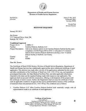 Fillable Online ncdhhs NC DHSR CON: Decision Letter for Carolina ...