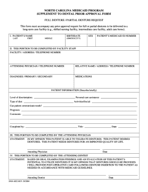 Fillable Online ncdhhs Supplement to Dental Prior Approval Form ...