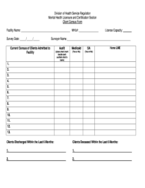 Fillable Online ncdhhs NC DHSR MHLCS: Client Census Form - NC ...
