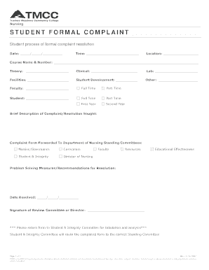 Fillable Online tmcc Nursing Student Formal Complaint Fax Email Print - pdfFiller