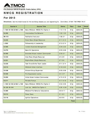 Fillable Online tmcc NWCG Registration for 2013 Fax Email Print - pdfFiller