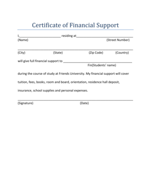 Fillable Online friends Certificate of Financial Support - Friends ...