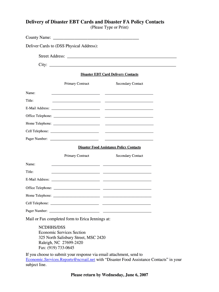 Fillable Online Delivery of Disaster EBT Cards and Disaster FA Policy ...