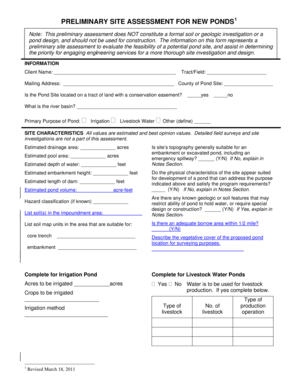 Fillable Online ncagr PY2013 AgWRAP preliminary pond site assessment ...
