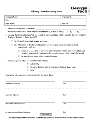 Fillable Online ohr gatech Military Leave Reporting Form Fax Email ...
