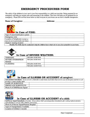 Fillable Online EMERGENCY PROCEDURES FORM Fax Email Print - pdfFiller