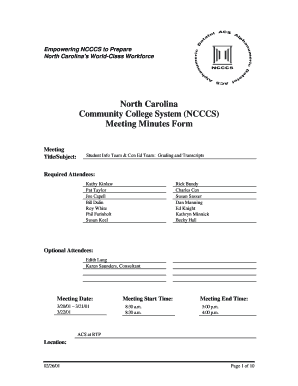 Fillable Online nccommunitycolleges Grading and Transcripts - North ...