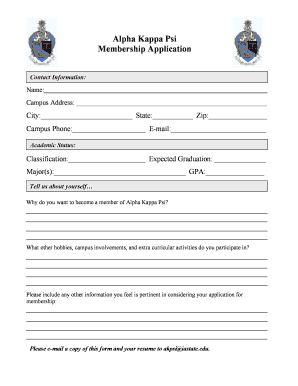 Fillable Online stuorg iastate Alpha Kappa Psi Membership Application Fax Email Print - pdfFiller