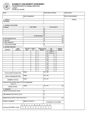 Fillable Online nd ELIGIBILITY AND BENEFIT WORKSHEET Fax Email Print - pdfFiller