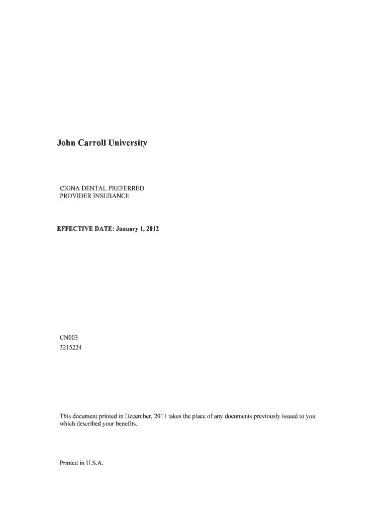 CIGNA Dental Plan Documents - John Carroll University - webmedia jcu: Fill out & sign online ...