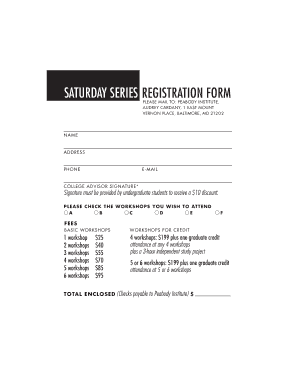 Fillable Online peabody jhu Saturday SerieS reGiStratiON FOrm Fax Email ...