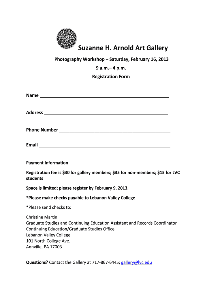 Fillable Online Photography Workshop Registration Fax Email Print - pdfFiller