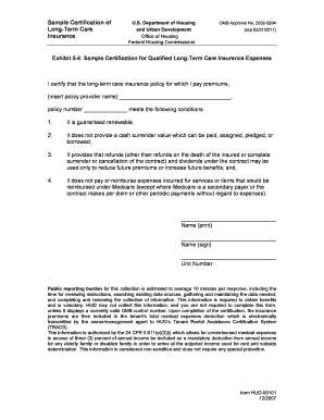 Fillable Online ndhfa Sample Certification of Long-Term Care Insurance ...