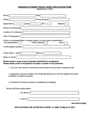 Fillable Online web nmsu Graduate Student Travel Grant Application Form ...