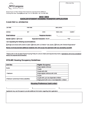 Fillable Online redaf med nyu 2012-13 Sackler Housing Transfer ...