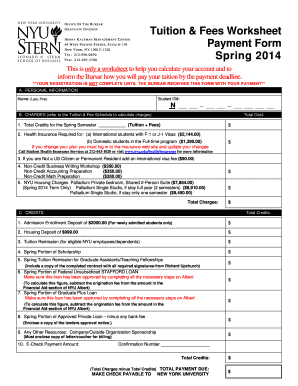 Fillable Online stern nyu Tuition & Fees Payment Worksheet Form - NYU ...