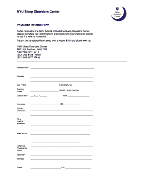 NYU Sleep Disorders Center - NYU School Of Medicine - Fill and Sign ...