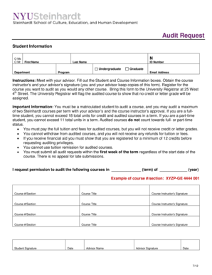 Fillable Online steinhardt nyu Audit Request Form - NYU Steinhardt ...