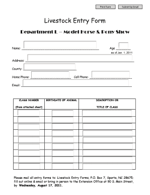 Livestock Entry Form - Alleghany County Center - Fill and Sign ...